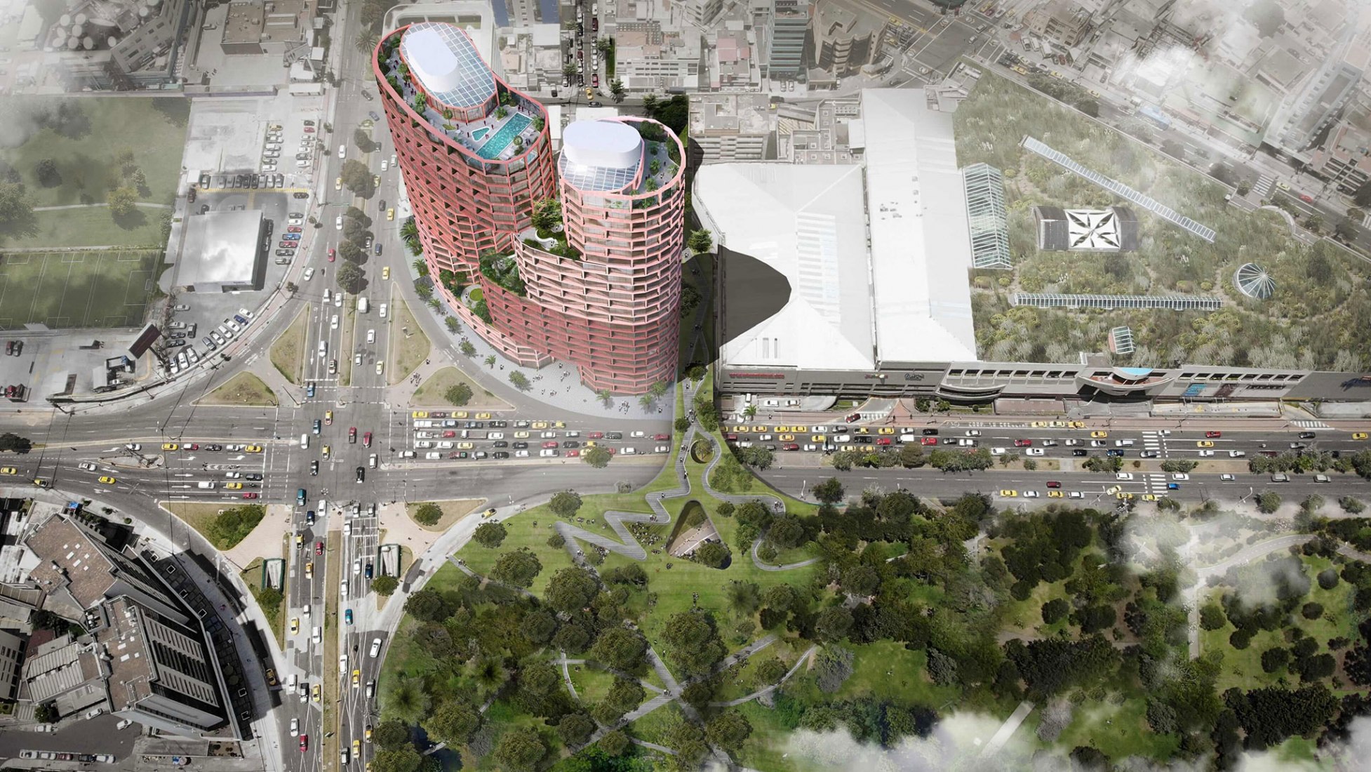 EPIQ. Un edificio de color rosa en Quito con espacios para terrazas ...