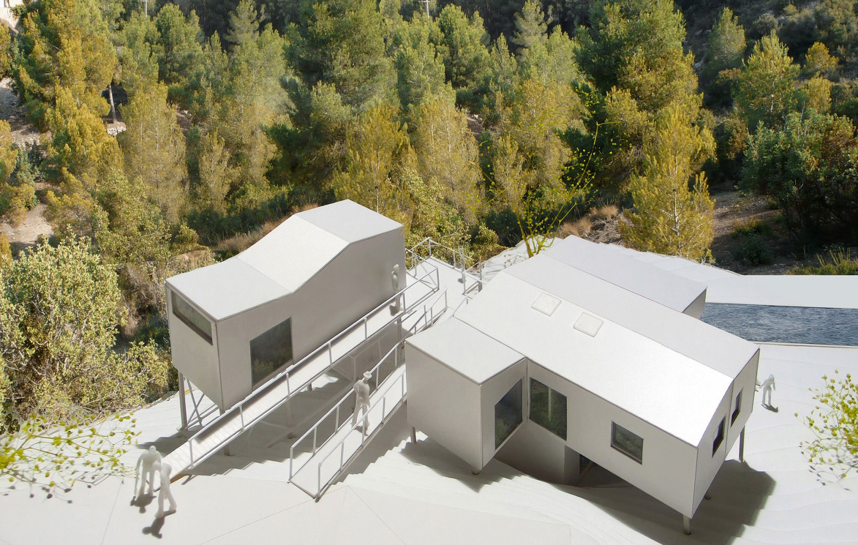 A fragmented house on a slope. rNrH industrialized home by Juan Marco ...