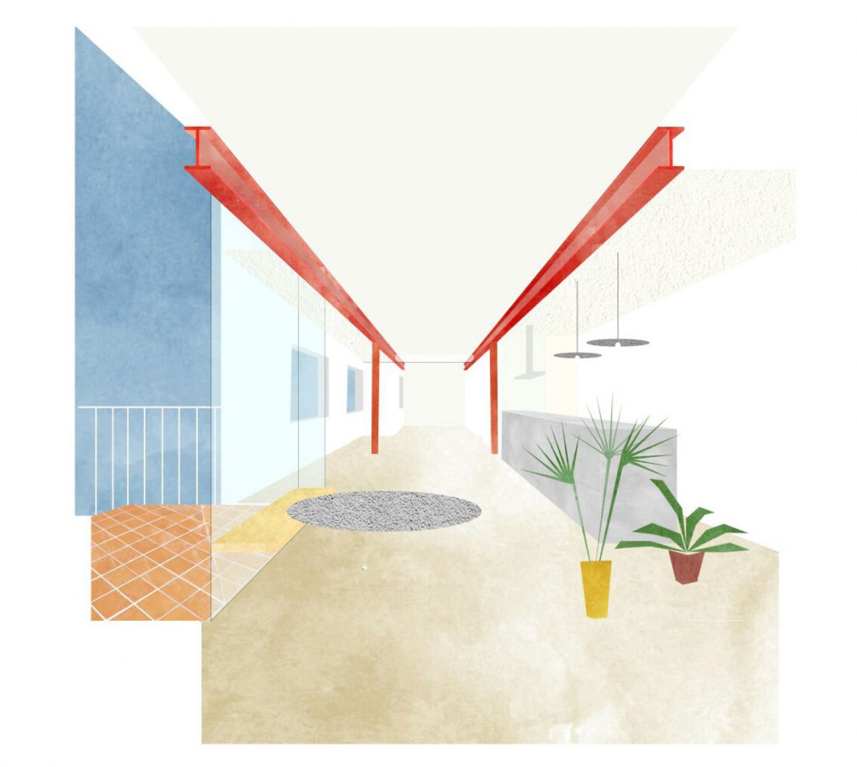 Two red beams to renovate an apartment by La Troupe | The Strength of ...