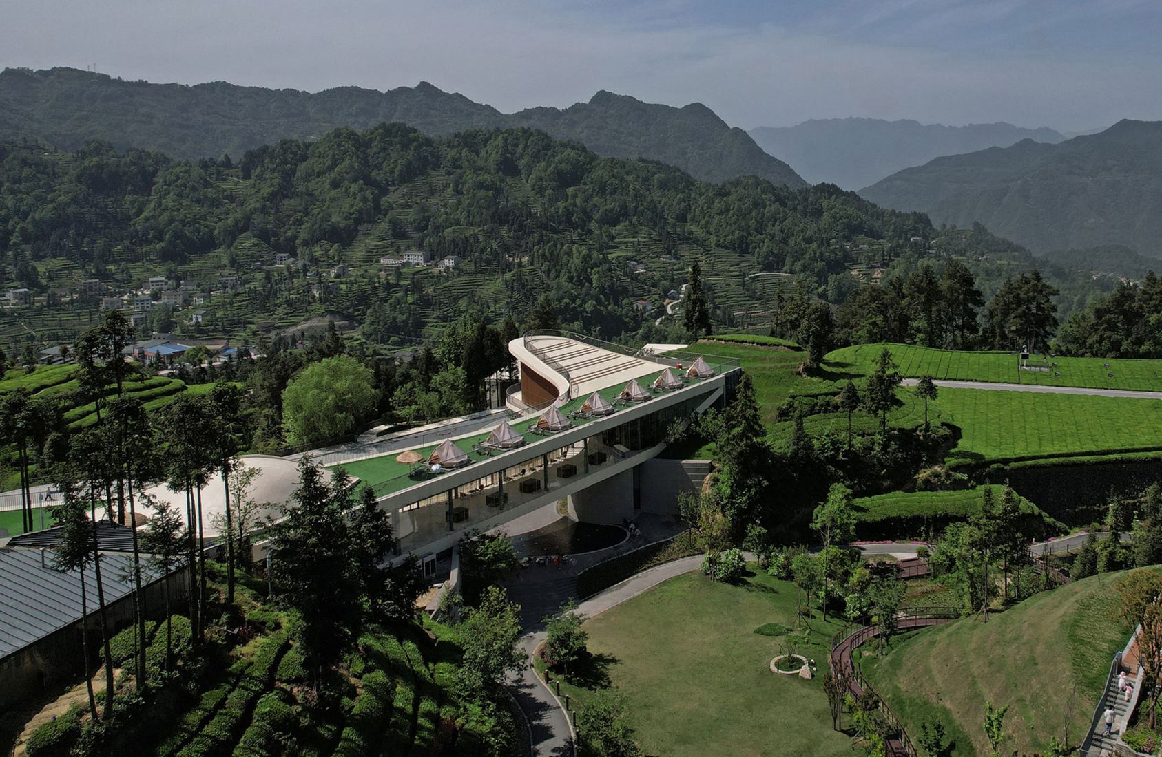 Walking through tea fields. Sanxia Tea Town Exhibition Center by ...