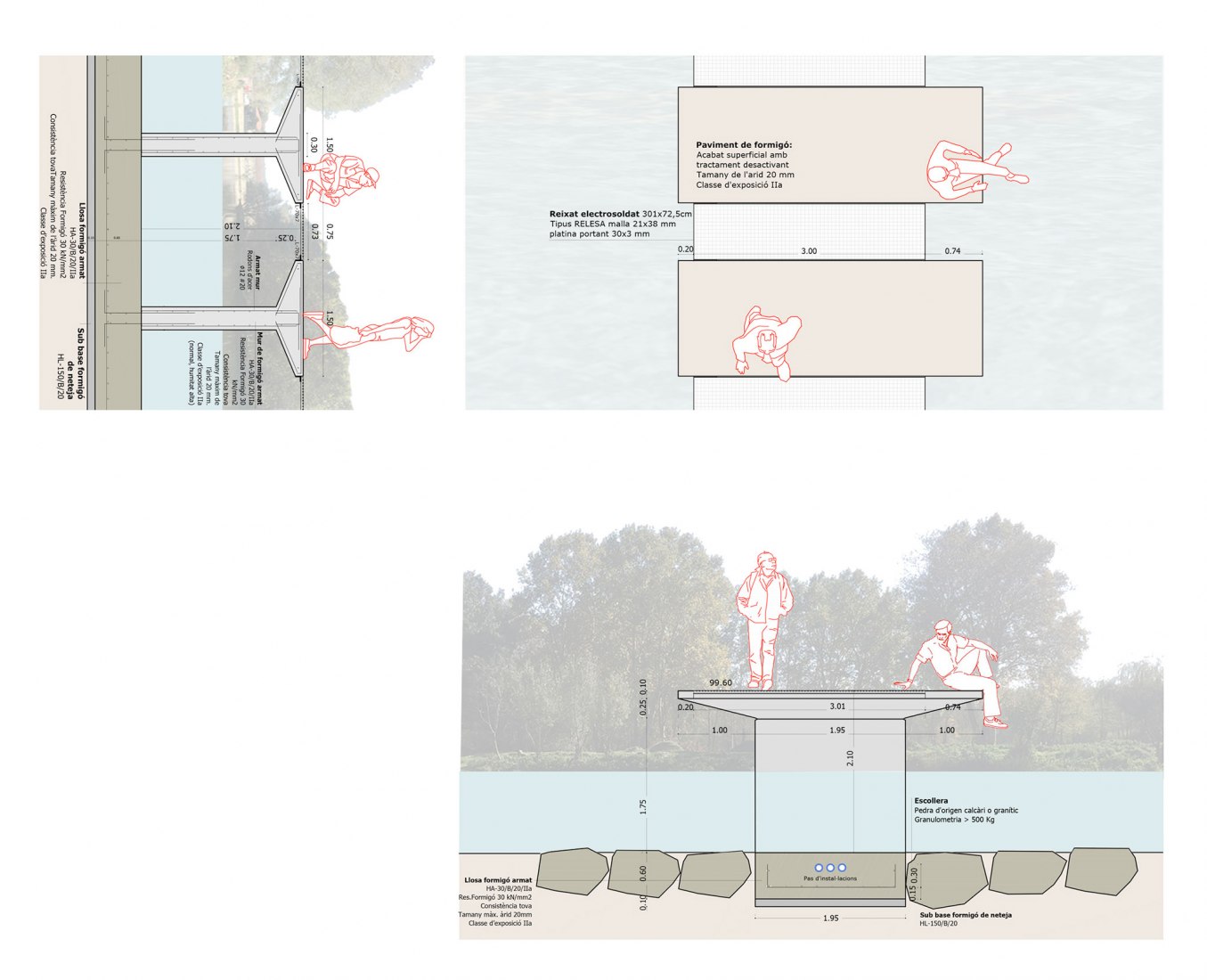 Jump to the other side of the riverbed. Floodable bridge over Ter river ...