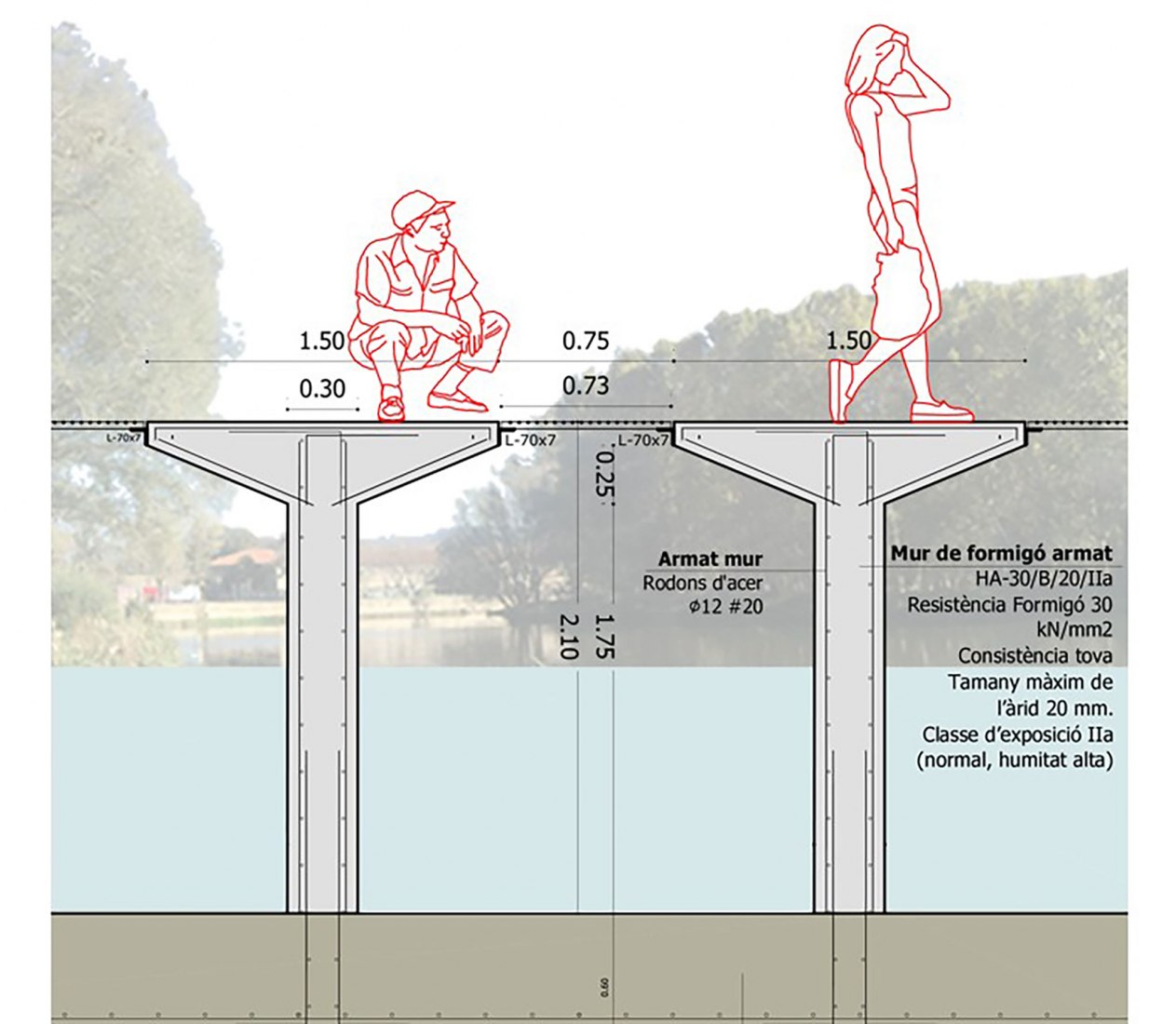 Jump to the other side of the riverbed. Floodable bridge over Ter river ...