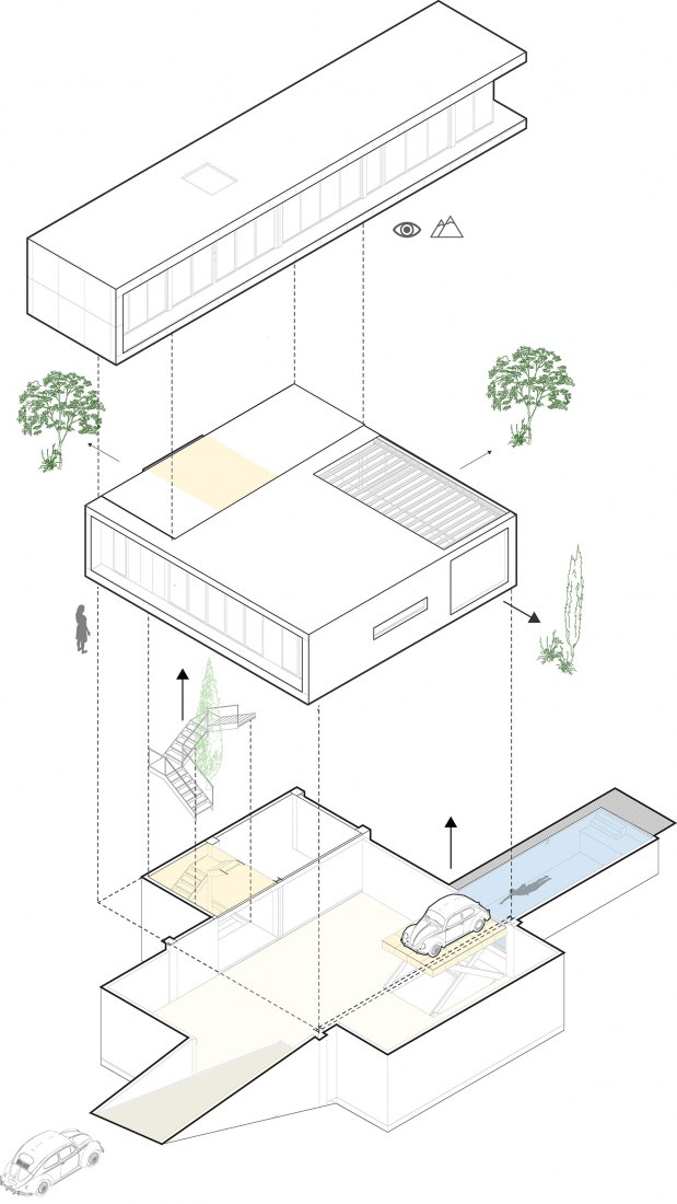 Overlapping and rotating volumes. Interlace House by TEC Taller EC ...
