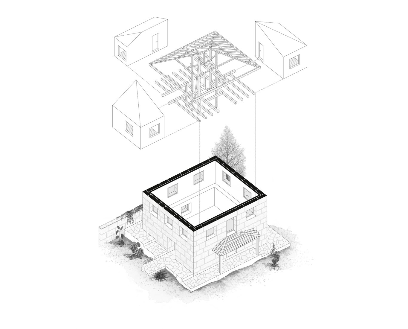 Wood structure inside stone walls by Corpo Atelier | The Strength of ...