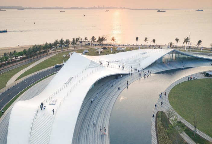 Viewpoint to watch the sunset over Haikou Bay. Sky Mountain Pavilion by ...
