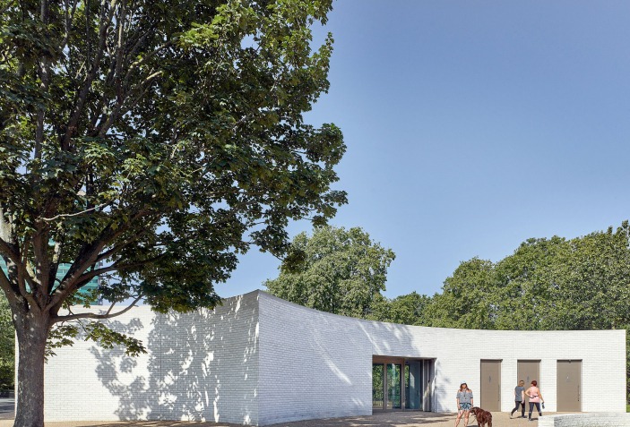 Curves for a white brick pavilion looking at the lake by Bell Philips ...