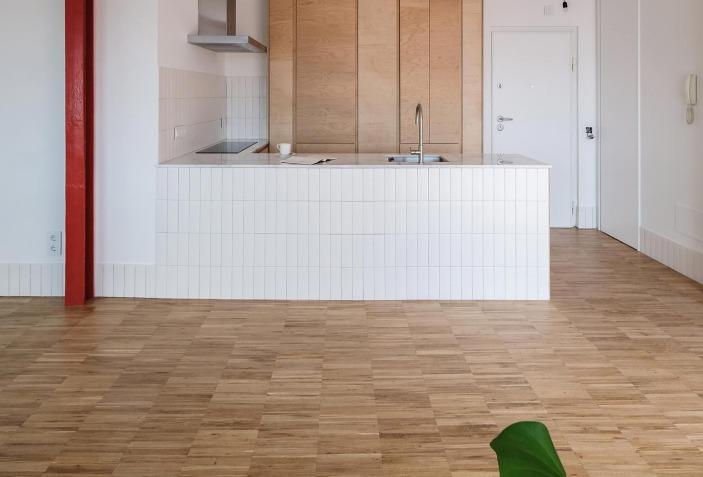Two red beams to renovate an apartment by La Troupe | METALOCUS