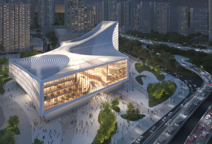 A canyon of books. MVRDV wins the competition to design Wuhan Library ...
